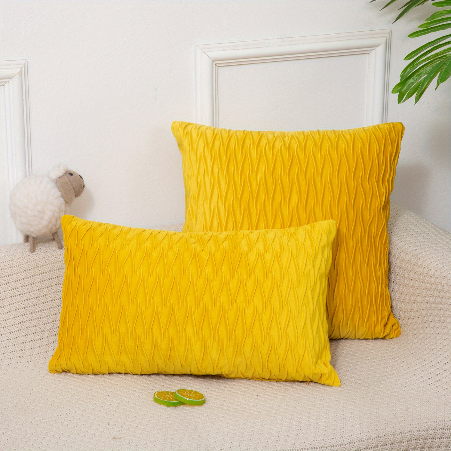 Yellow Striped Velvet Throw Pillowcase Throw Pillow Cover - Temu Australia