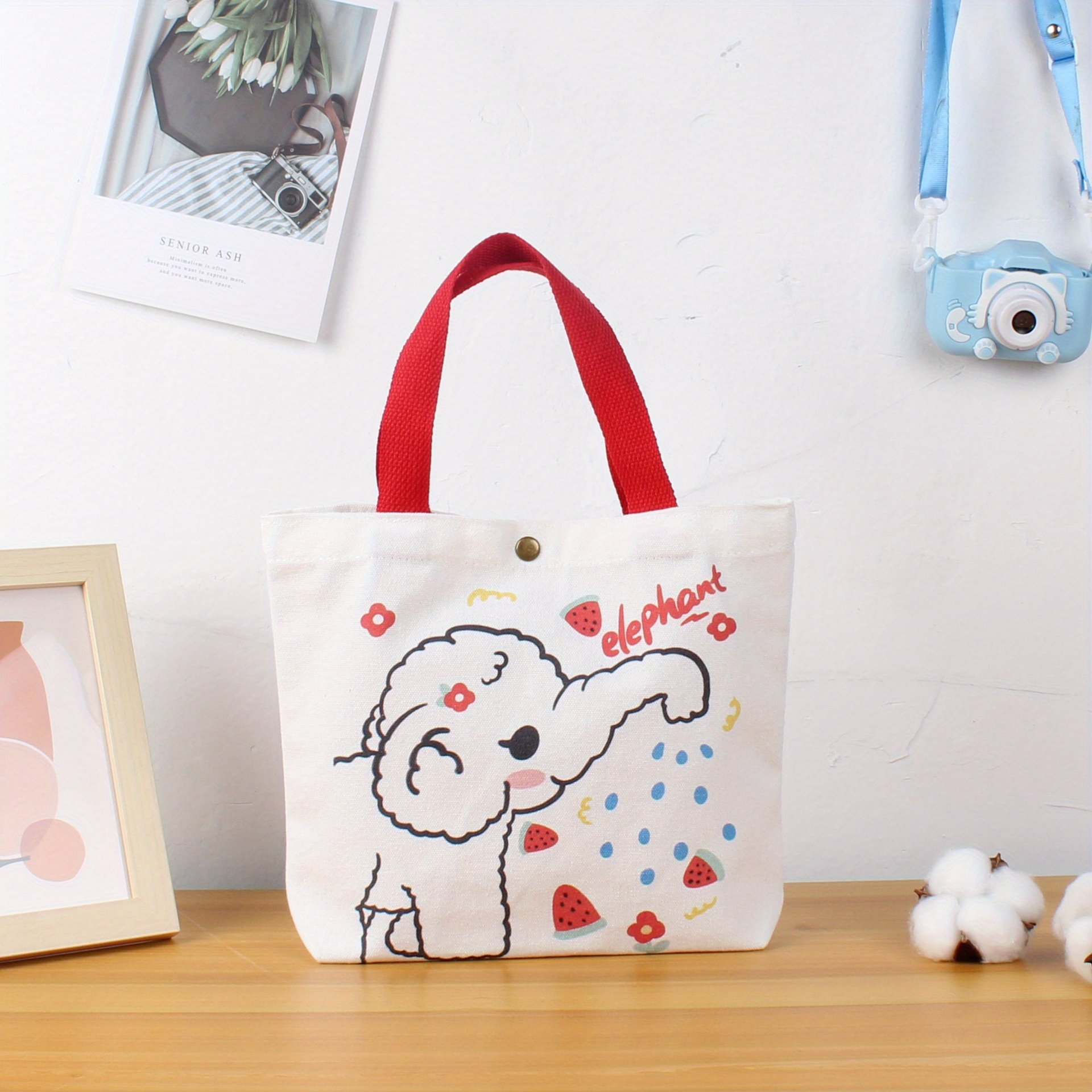 Cartoon Animal Pattern Handbag Cute Canvas Gift Bag Small - Temu United ...