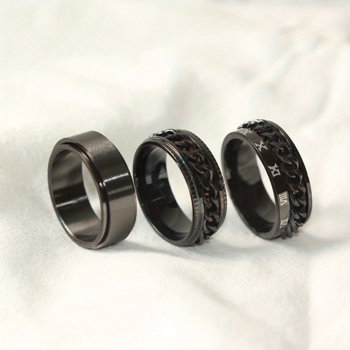 Punk Chain Decor Rings Black Stainless Steel Wedding Hip Hop - Temu ...