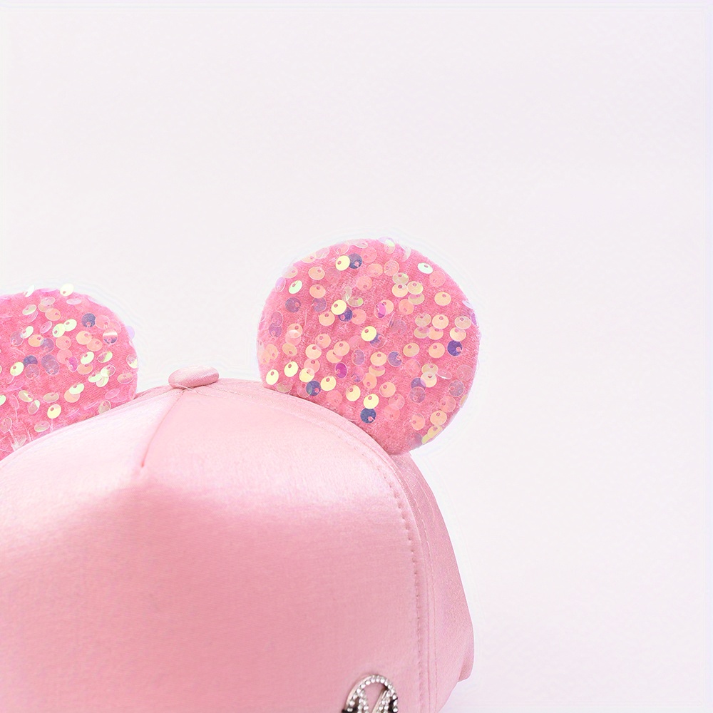 Girls Kids Cute Sequin Ears Decor Adjustable Baseball Cap - Temu United