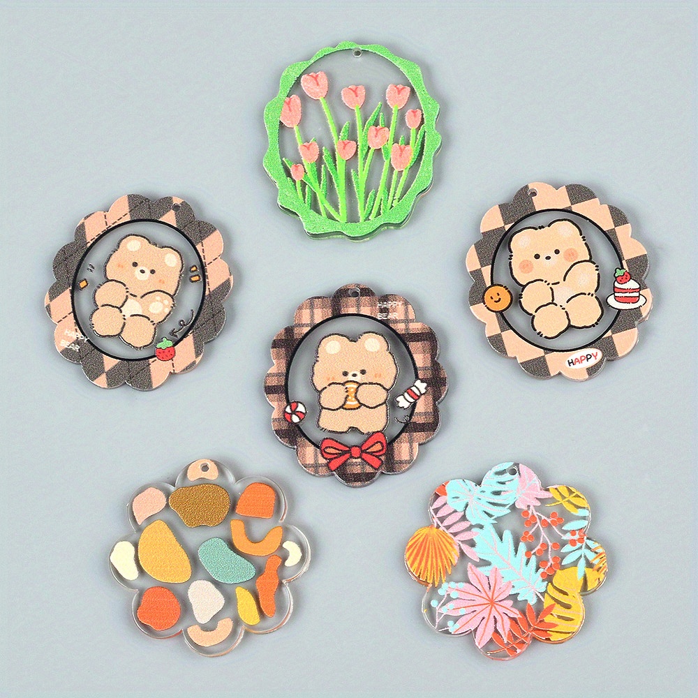 10 ピースパックのアクリルペンダント Diy 漫画三次元フラワークマチャーム穴付き楽しいペンダント Diy イヤリン Temu Japan