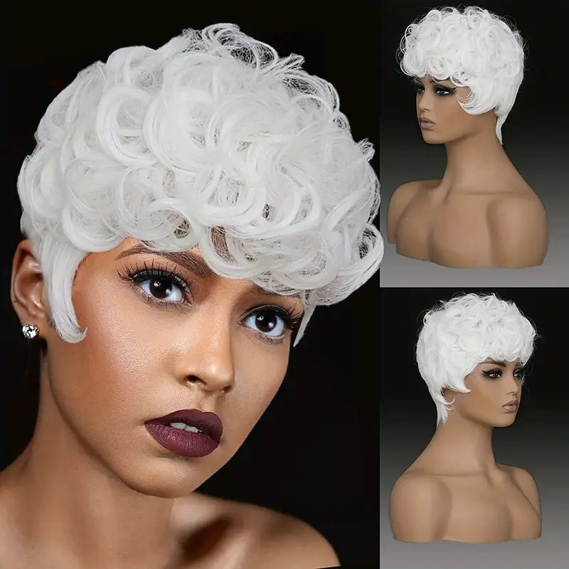 Short Curly Pixie Cut Synthetic Wigs Women Elegant Natural Temu