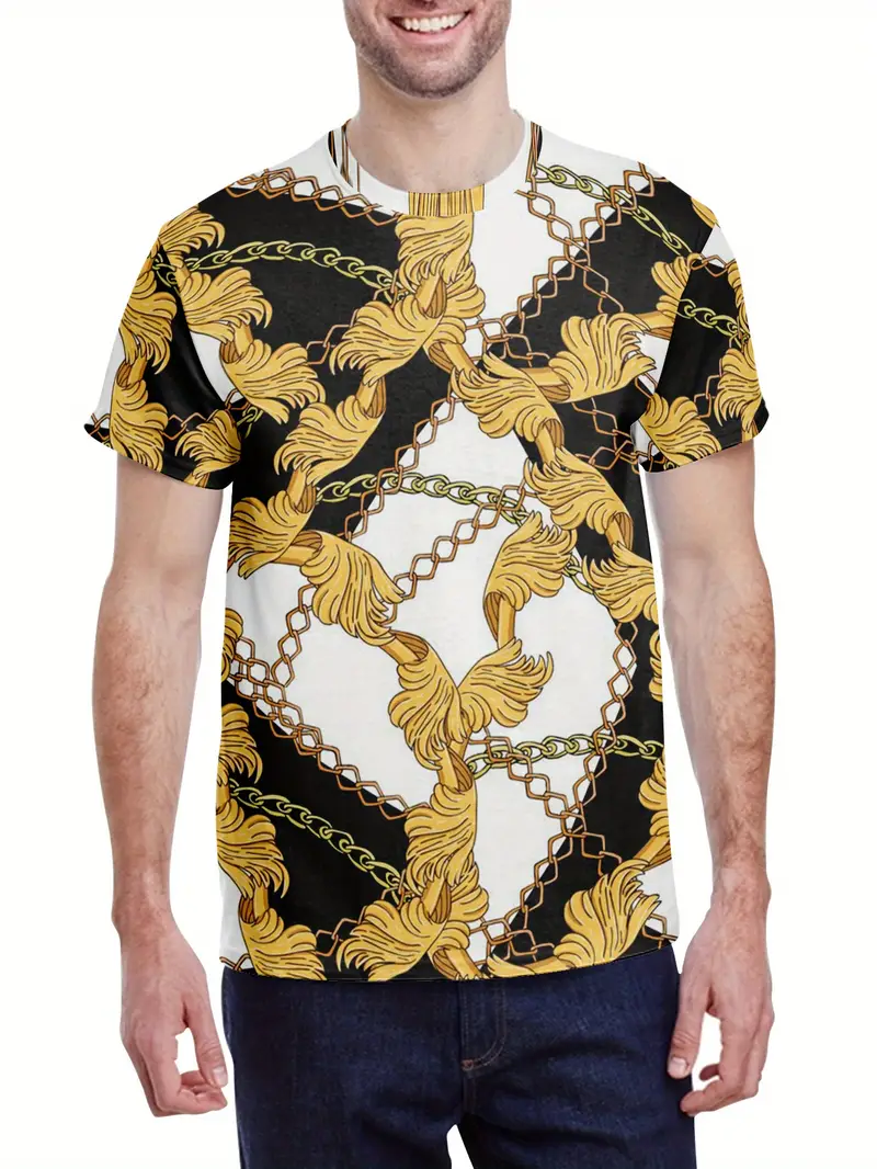 Plus Size 3d Pattern Chain Graphic Tees Male Oversized Temu