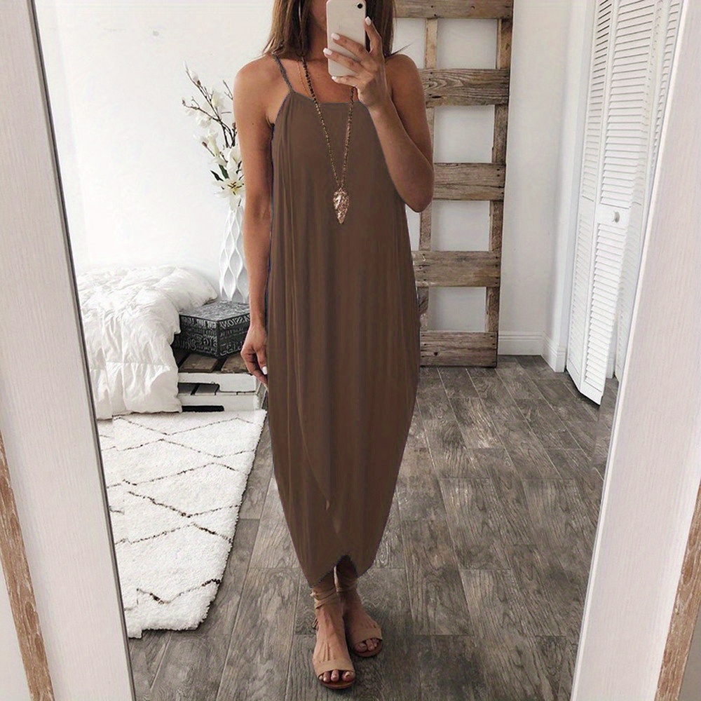 Casual Summer Dress Plus Size Women s Plus Solid High Split - Temu New ...