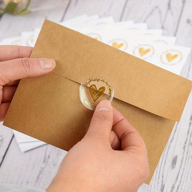 10 Sheets Sealing Stickers Round Love Heart Pattern Invitation Envelope ...