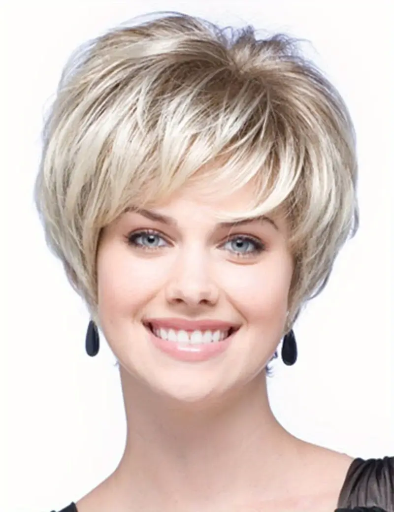 Elegant Pixie Cut Synthetic Wig With Bangs For Women Temu