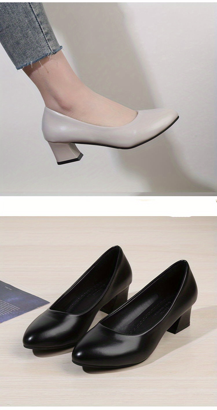 Womens Block Heel Court Pumps Solid Color Closed Toe Soft - Temu