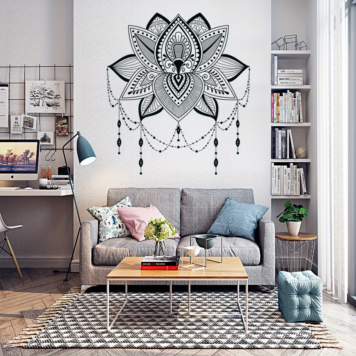 vibrant mandala lotus flower wall decal stick no Temu