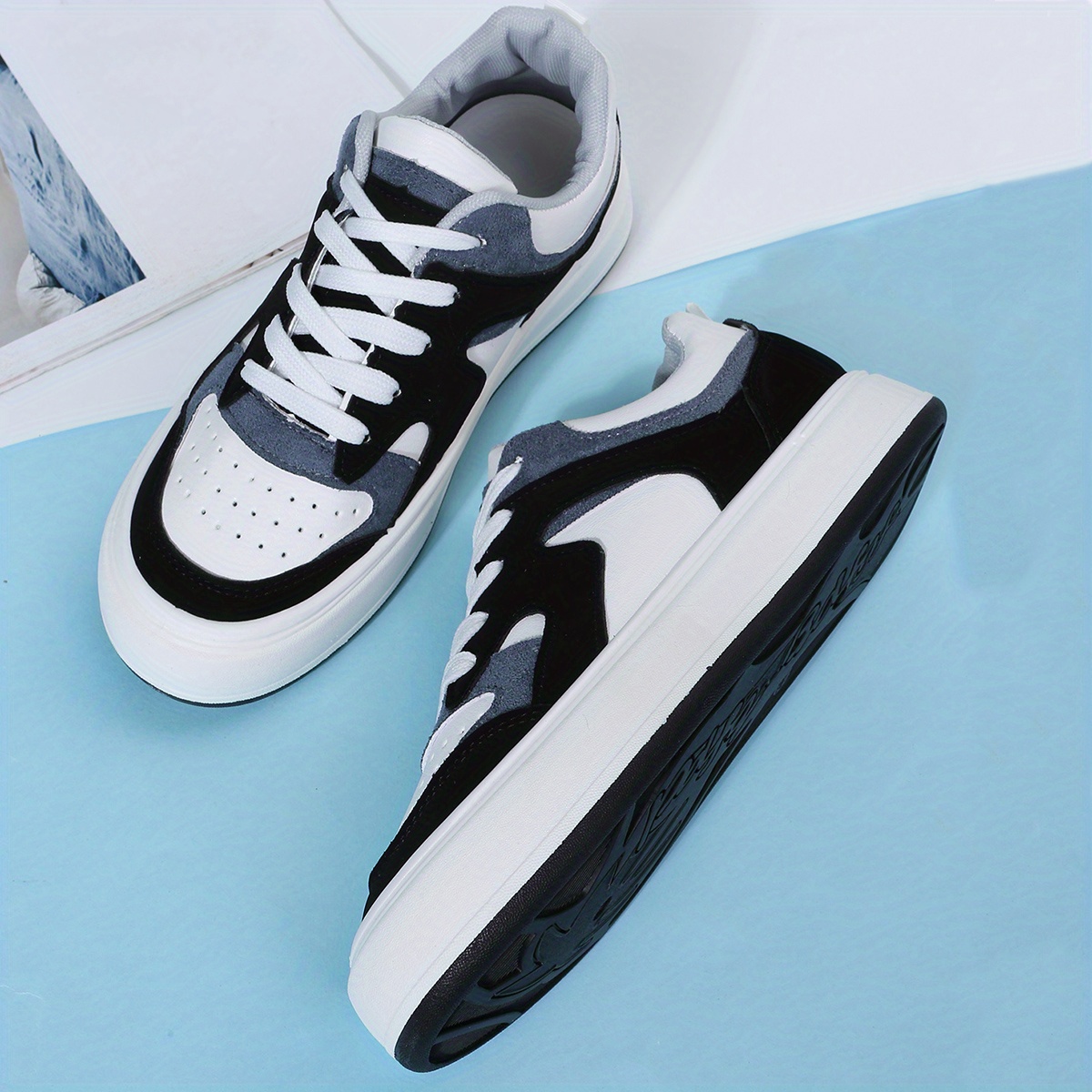 Womens Colorblock Platform Sneakers Low Top Lace Round Toe - Temu ...