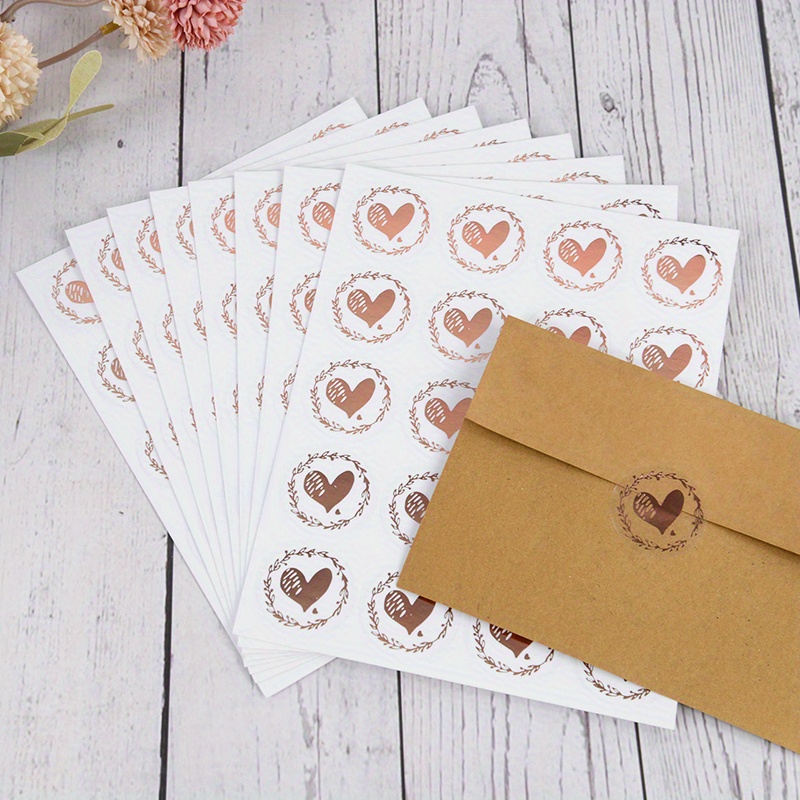 10 Sheets Sealing Stickers Round Love Heart Pattern Invitation Envelope ...