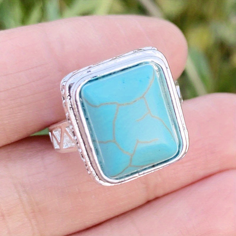 A Vintage Square Turquoise Gemstone Ring - Jewelry & Accessories - Temu ...