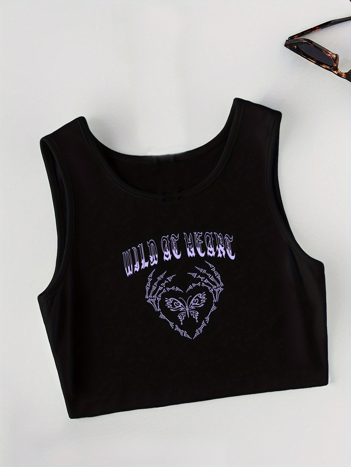 Butterfly Print Crop Tank Top Y2k Sleeveless Crew Neck Tank Temu Canada