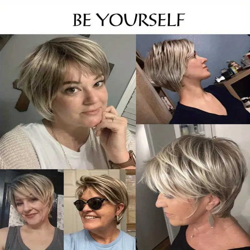 Elegant Pixie Cut Synthetic Wig With Bangs For Women Natural Temu