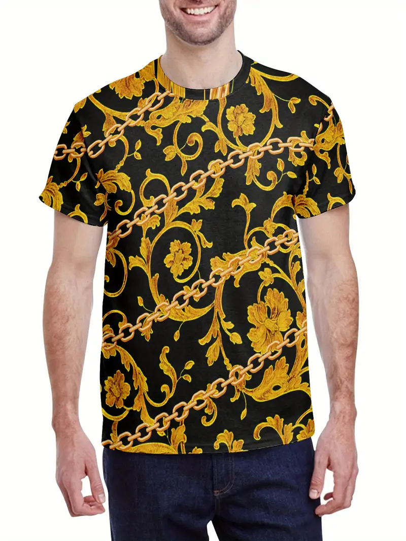 Plus Size 3d Pattern Chain Graphic Tees Male Oversized Temu Australia