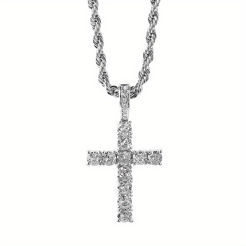 Fashion Classic Stainless Steel Zircon Cross Pendant - Temu United Kingdom