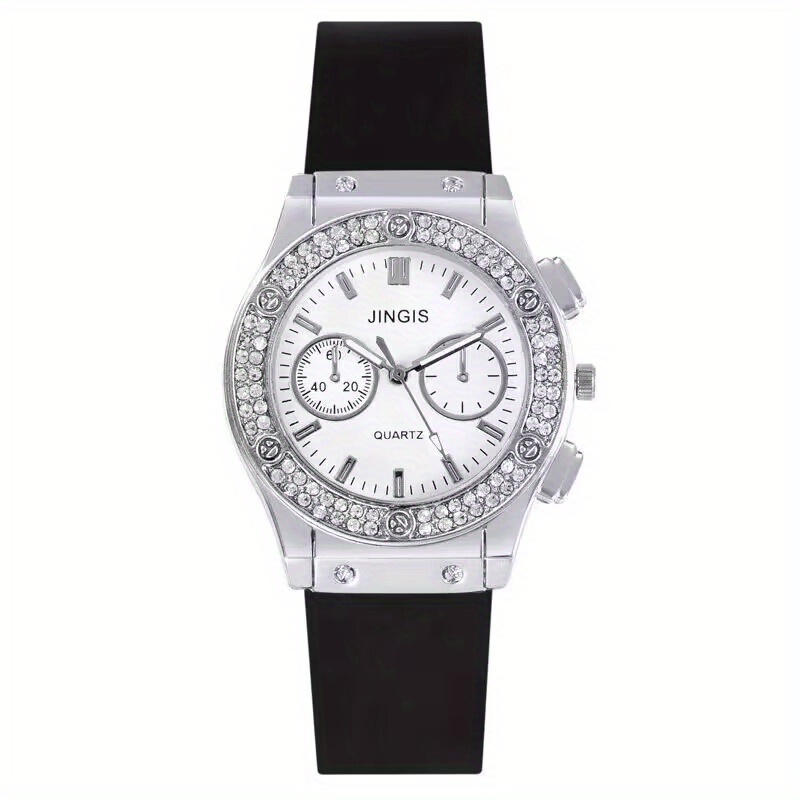 Rhinestone Decor Quartz Watch Elegant Round Pointer Two Time - Temu ...
