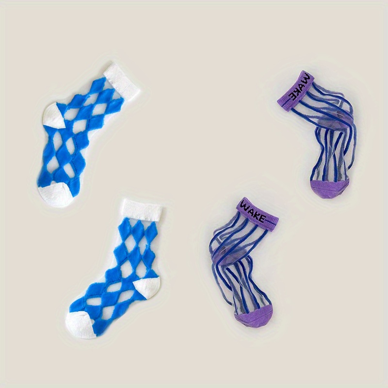 Casual Cute Trendy Mesh Stitching Argyle Striped Knit Socks - Temu Norway