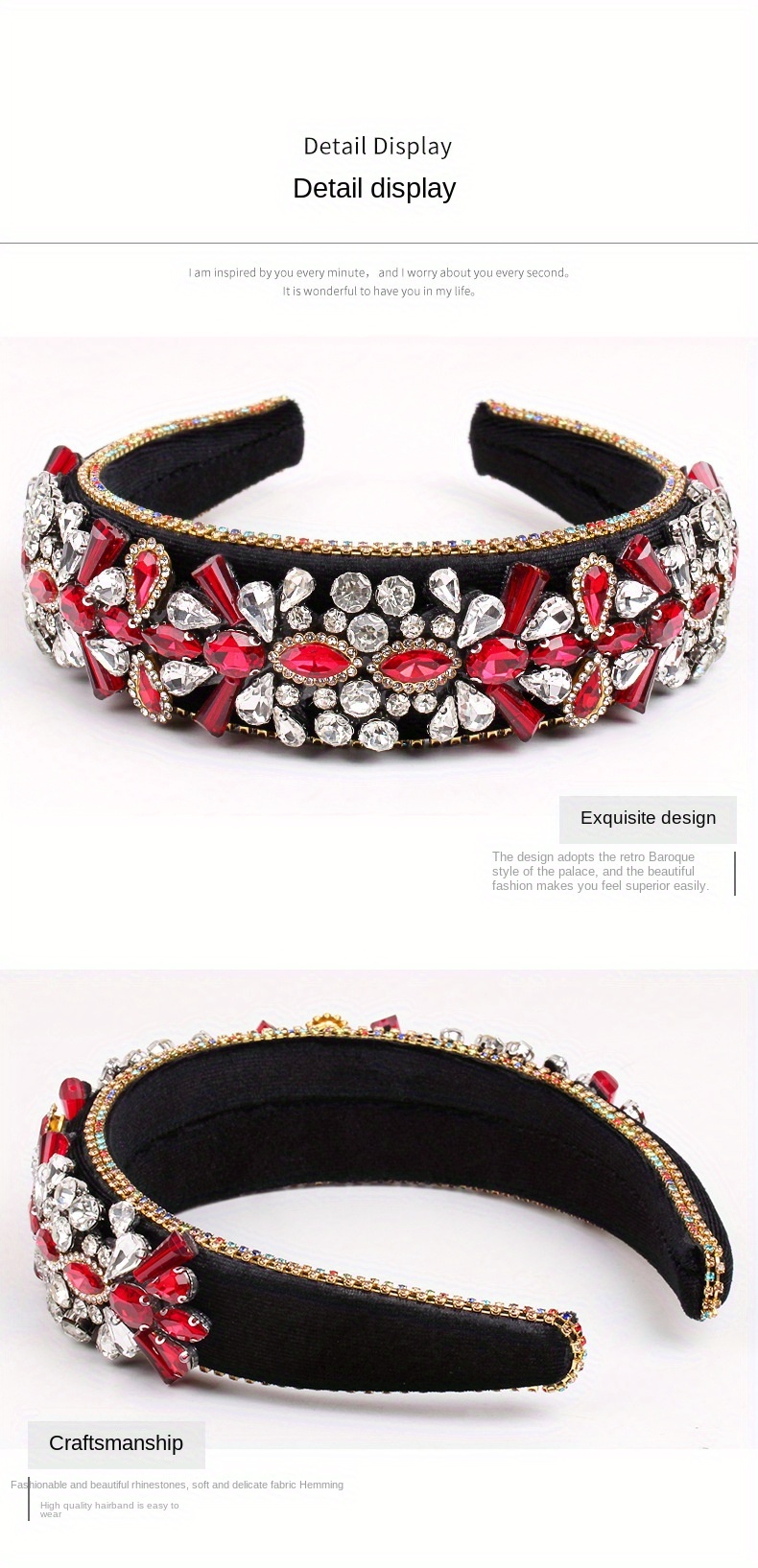 Baroque Rhinestone Flower Decor Headband Wide Brimmed Head - Temu
