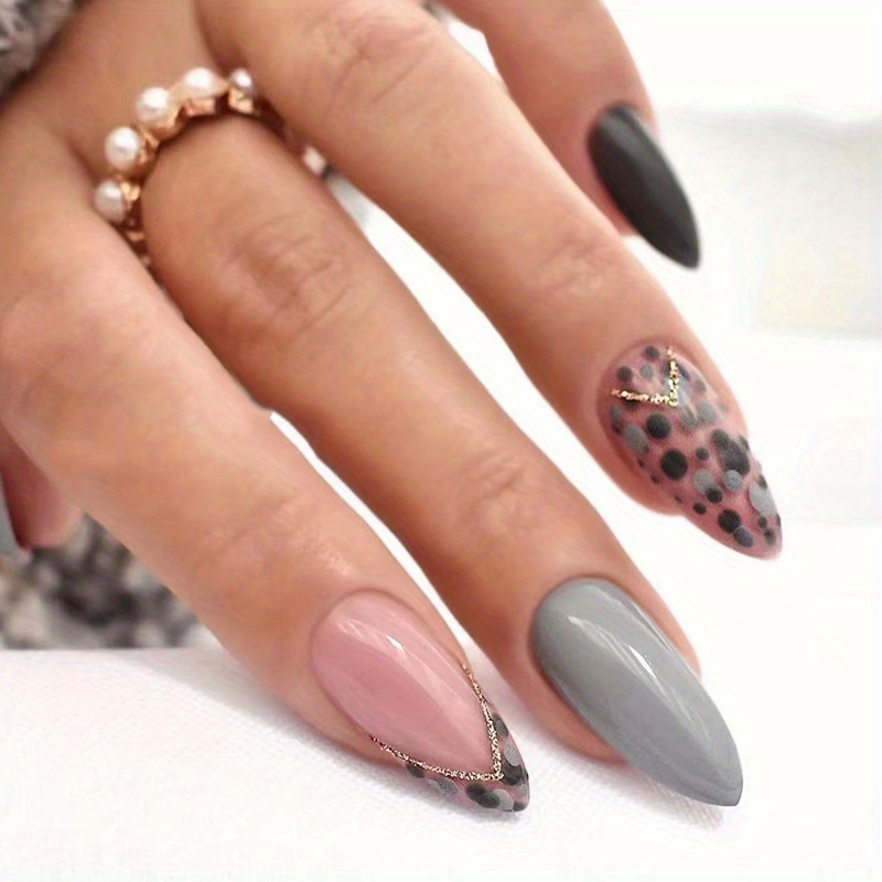 Press On Nails Medium Length Almond Fake Nails With Leopard Prints ...