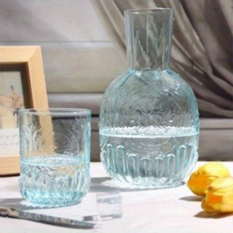 Vintage Glass Water Jug Cup Crock Embossed Cold - Temu