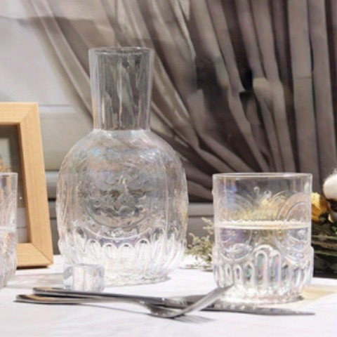 Vintage Glass Water Jug Cup Crock Embossed Cold - Temu