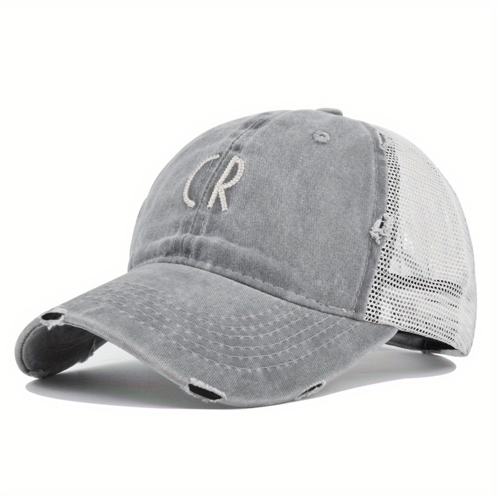 "cr" Letter Embroidered Trucker Hat Mesh Sun Protection - Temu New Zealand