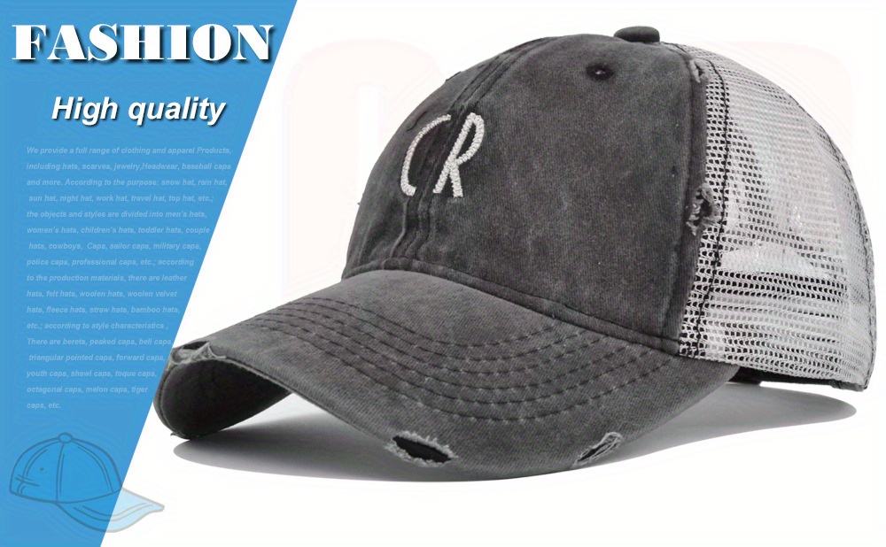 "cr" Letter Embroidered Trucker Hat Mesh Sun Protection - Temu New Zealand