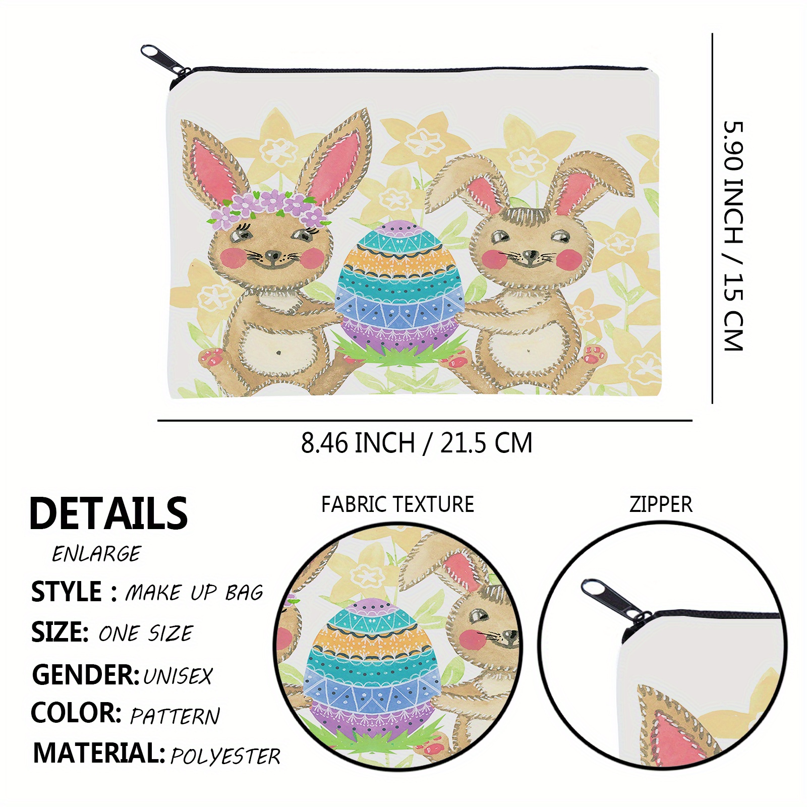 Easter Bunny Egg Pattern Makeup Pouch Floral Print Cosmetic - Temu Norway