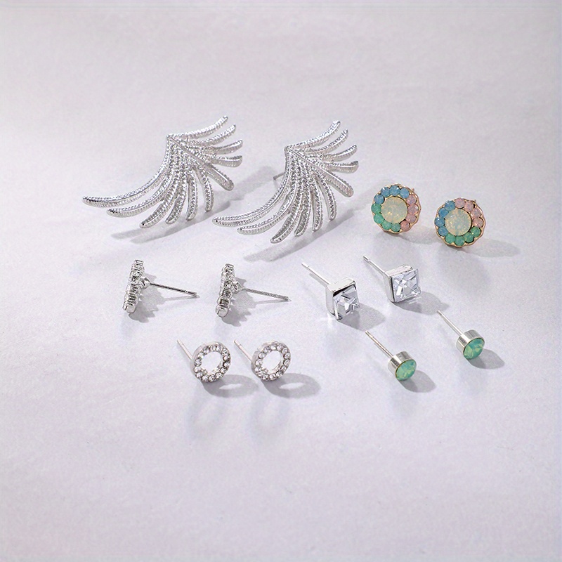 Flower Twig Design Inlaid Shiny Rhinestone Stud Earrings Set - Temu New ...