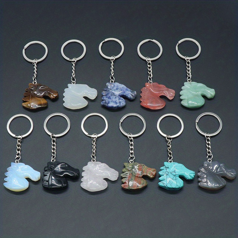1pc Natural Crystal Horse Head Keychain Key Chains For Women Gem Key ...