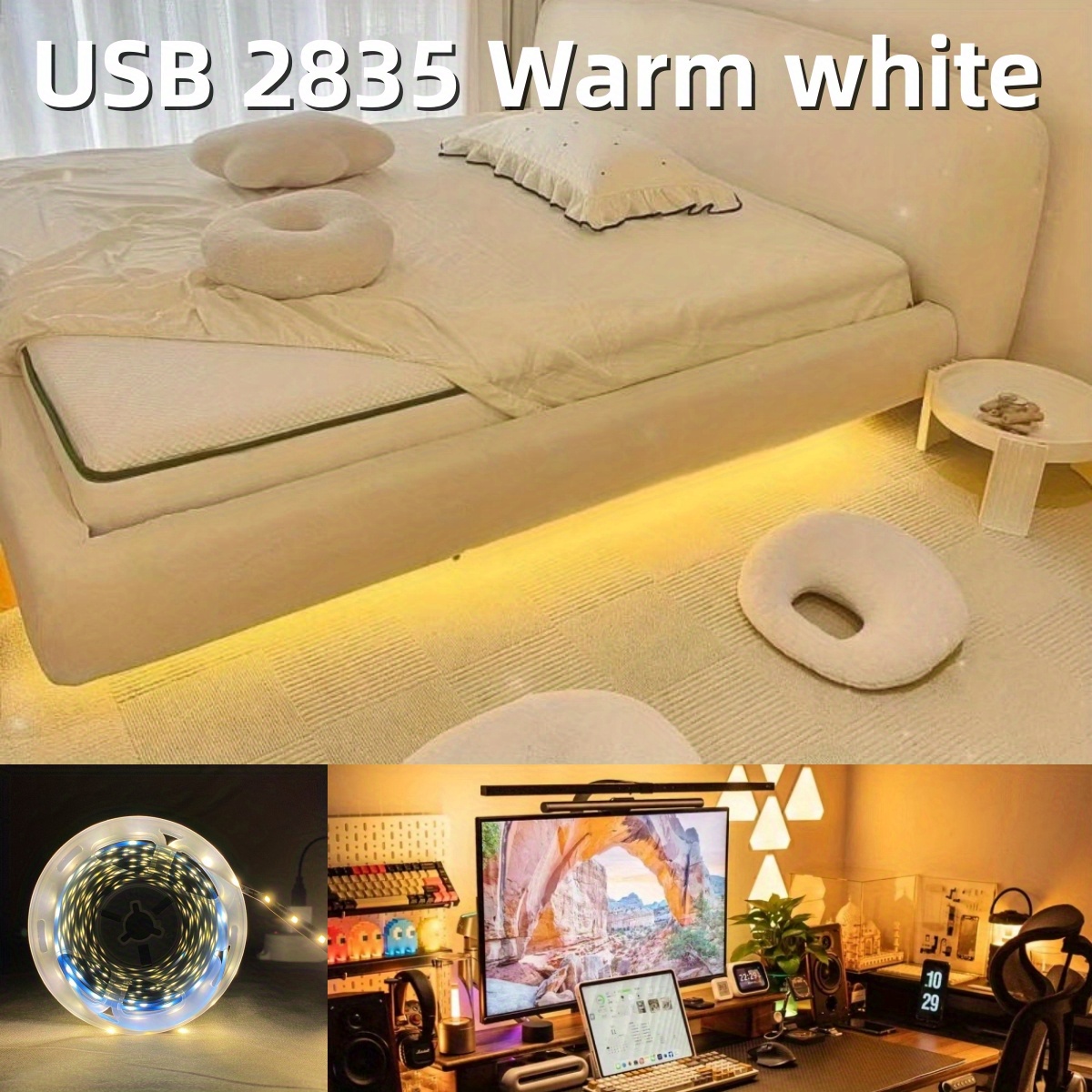 5v Usb Led Strip Lights 2835 Monochrome Warm Light White - Temu Australia