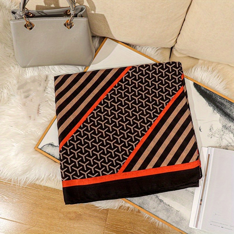 striped geometric print scarf coffee windproof shawl elegant - Temu New ...