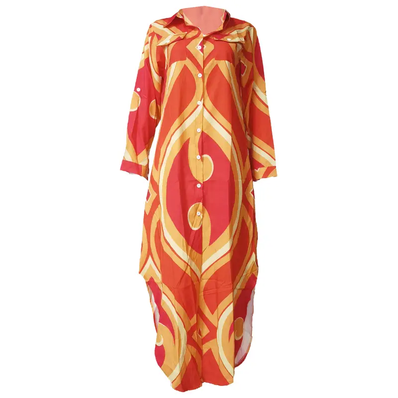 Abstract Print Shirt Dress Casual Button Front Long Sleeve Temu Australia