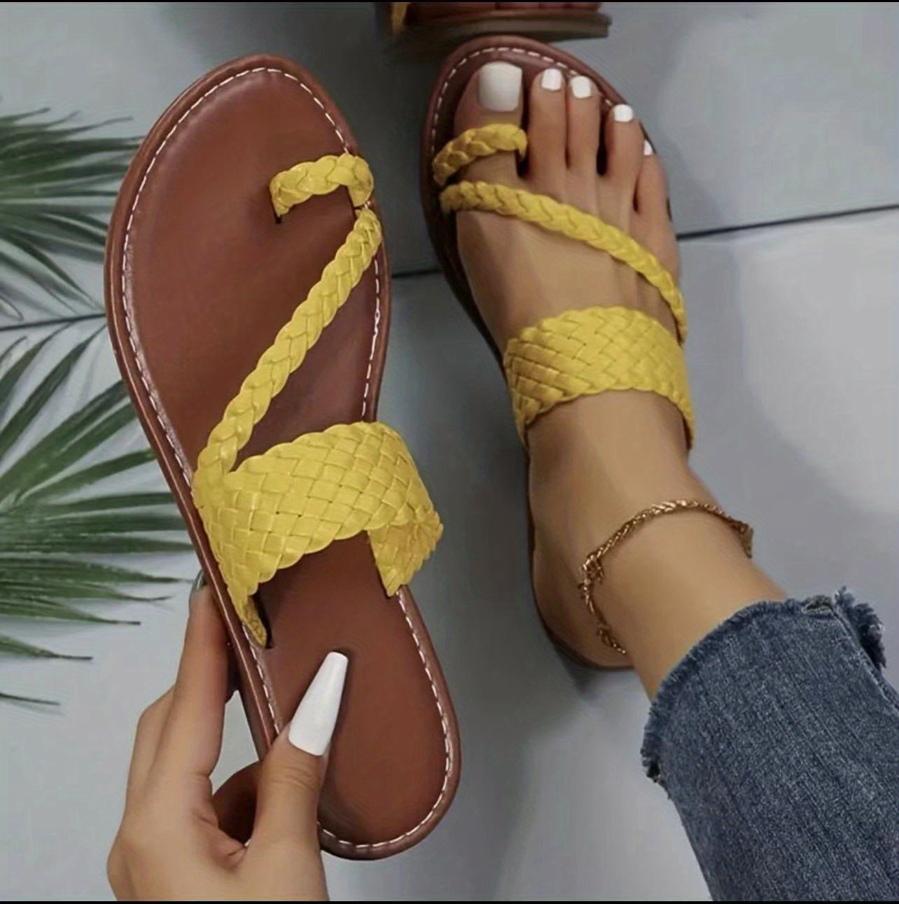 Women's Flat Slide Sandals Toe Loop Open Toe Braided Band - Temu Australia