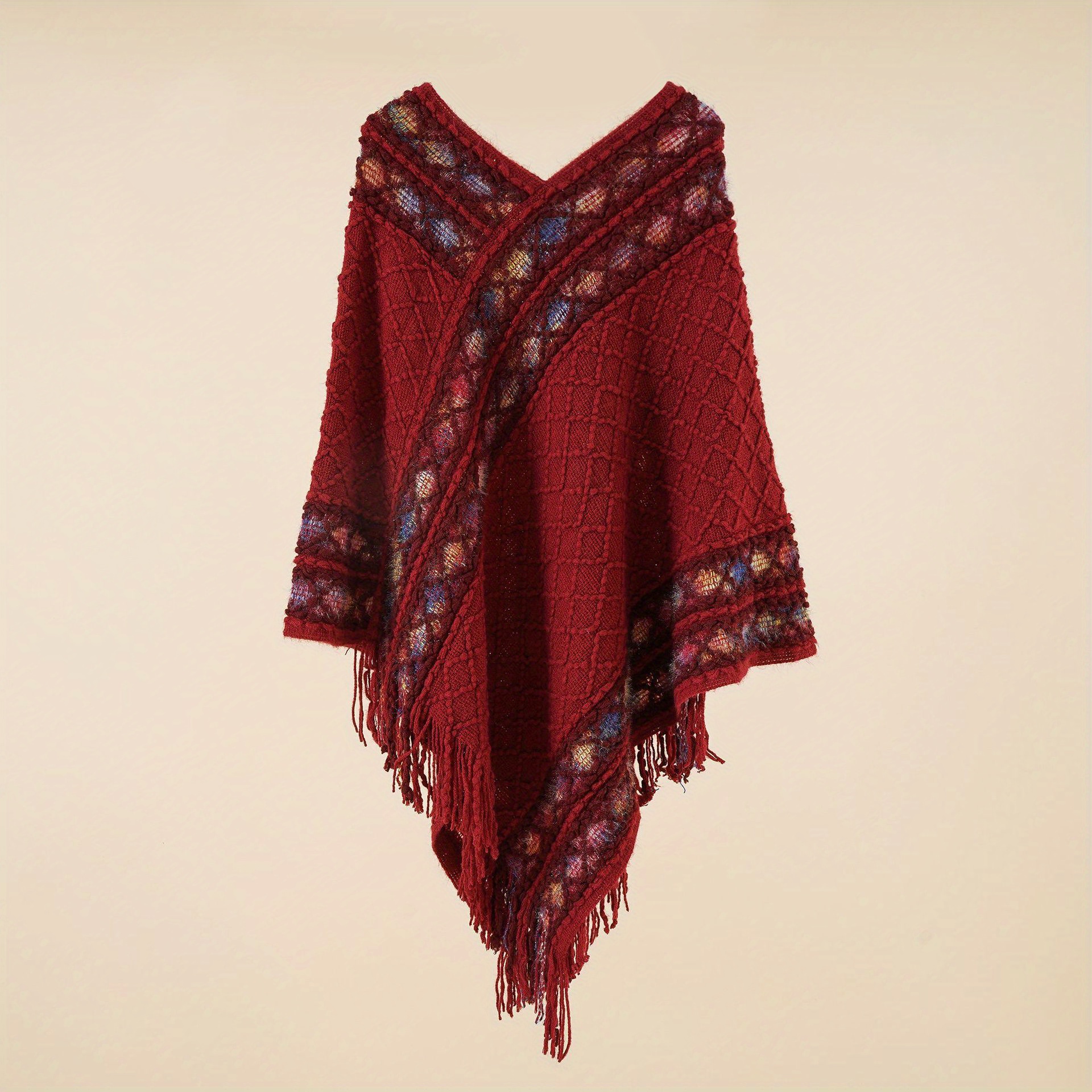Boho Knitted Tassel Shawl Vintage Thickened Cape V - Temu South Africa