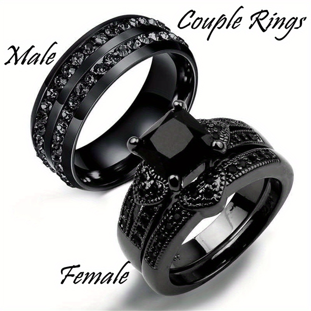Black Stainless Steel Pair Couple Rings Men Women Dating - Temu Canada
