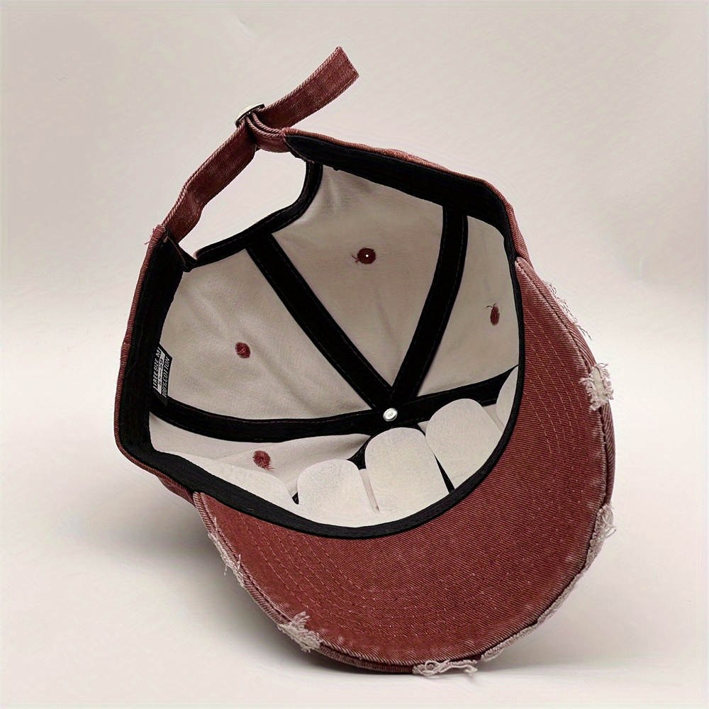 W Embroidery Red Baseball Cap Cotton Ripped Washed - Temu Australia