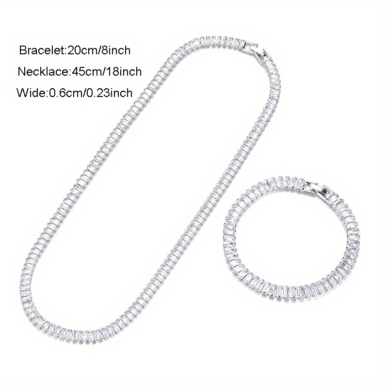 Iced Tennis Chain Baguette Necklace Bracelet Set Hip Hop - Temu Australia