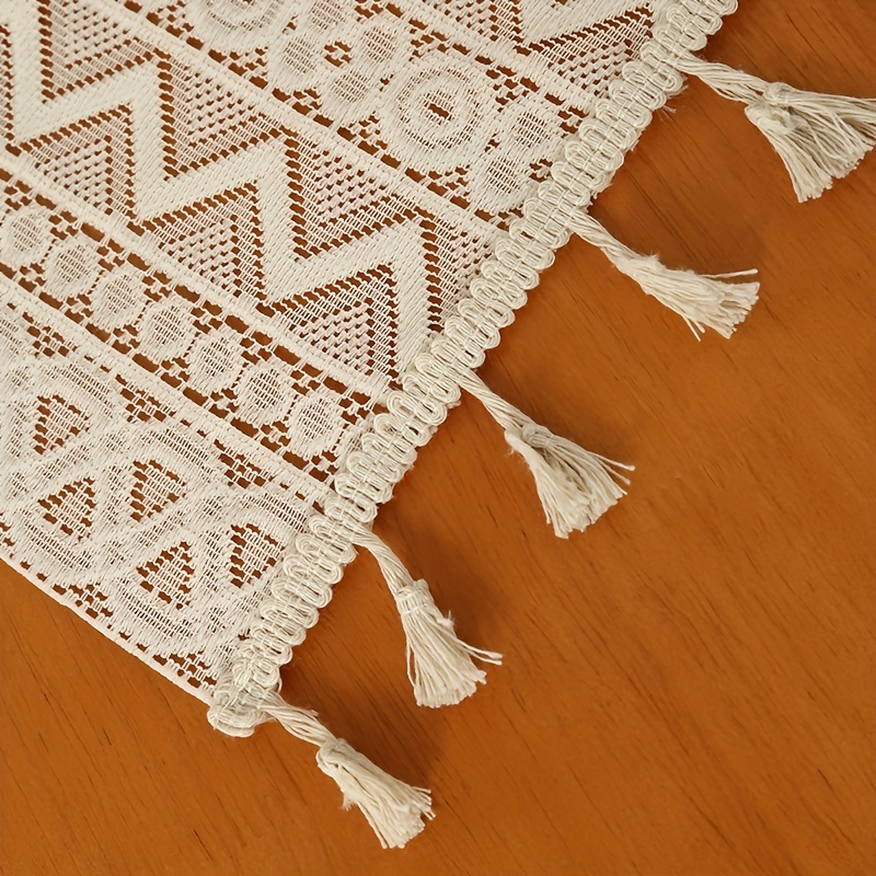 retro hollow lace table runner tassel rectangular dresser - Temu