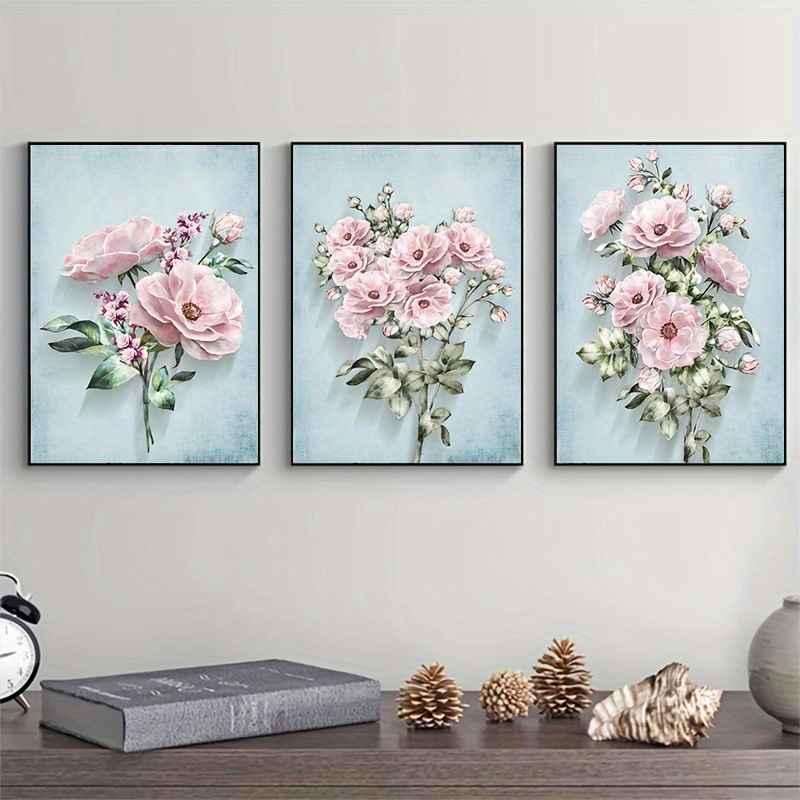 Hd Printed Flower Canvas Painting Blue Pink Spring Floral - Temu United ...