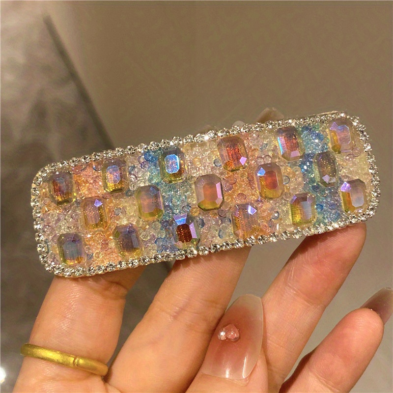 Plaid Mesh Hairclip Side Clip Crystal Rhinestone Girl Bobby - Temu ...