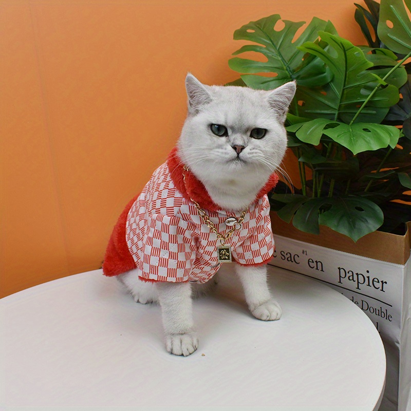 Pet Coat Plaid Dog Coat Warm Dog Sweater Cat Coat Pet Clothes For Small ...