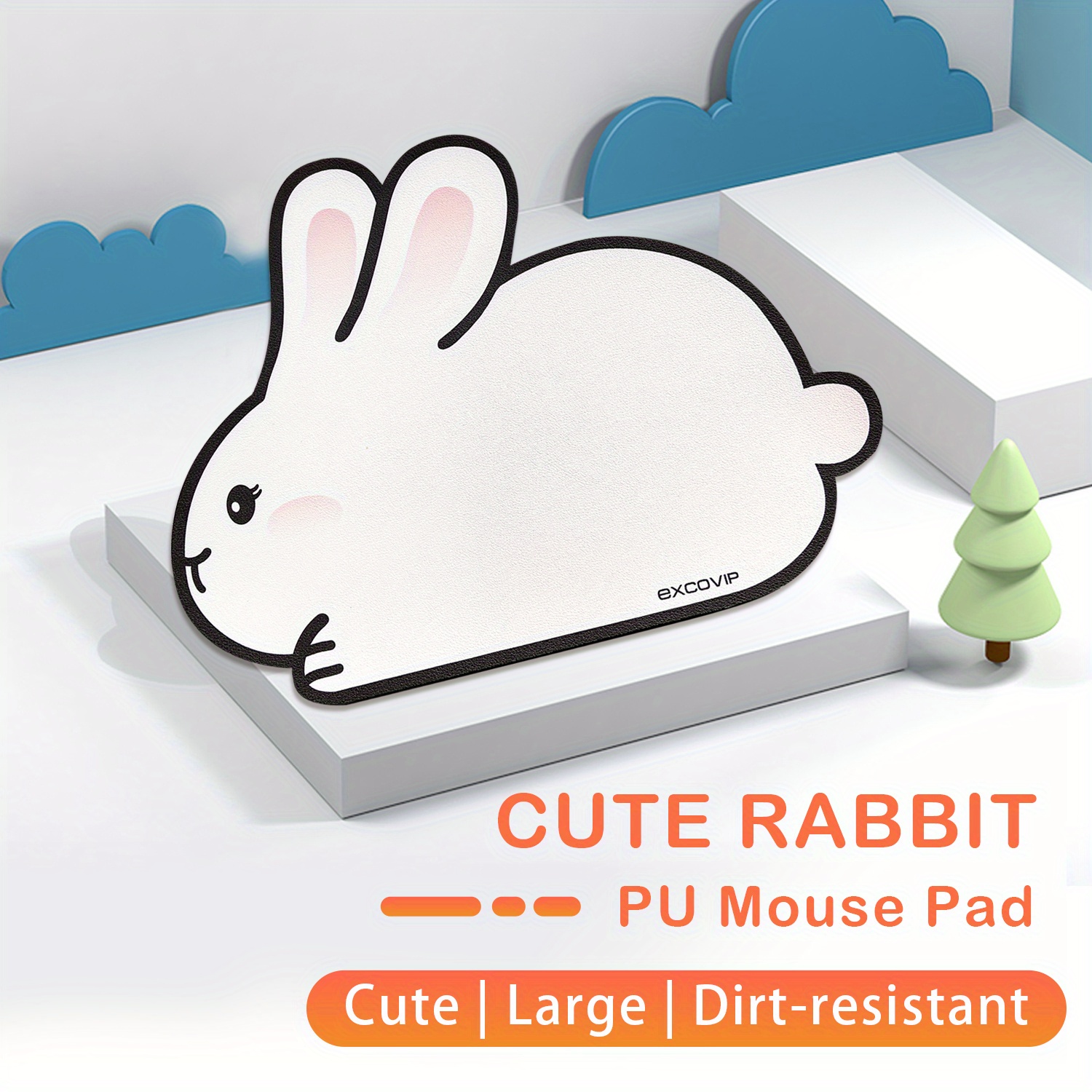 White Rabbit Mouse Pad Pu Waterproof Material Pad Small Cute - Temu