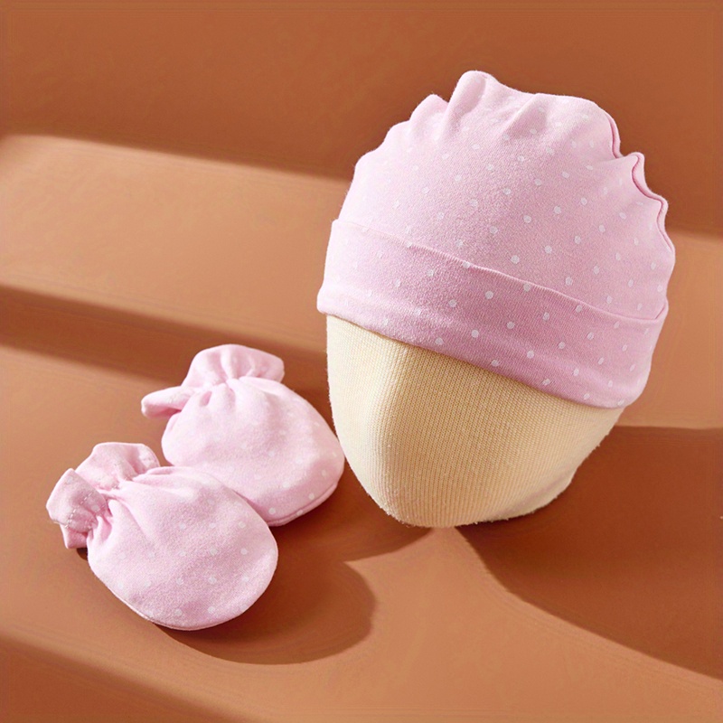 Newborn Infant Baby Girls Cute Elastic Cap Mittens Set Polka - Temu ...