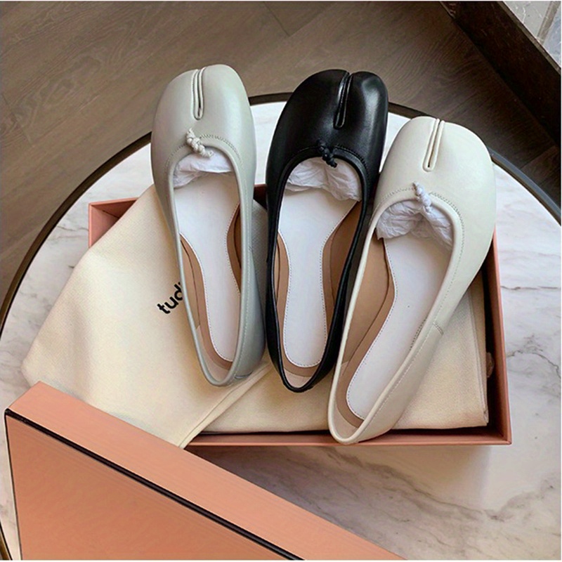 Women's Tabi Flat Shoes Solid Color Square Toe Faux Leather - Temu ...