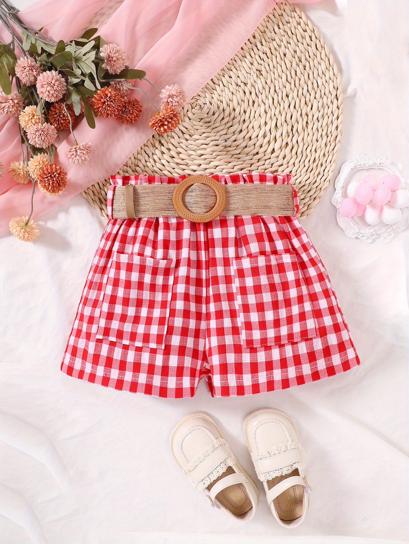 Toddler Girls Pockets Paperbag Waist Casual Shorts - Temu New Zealand