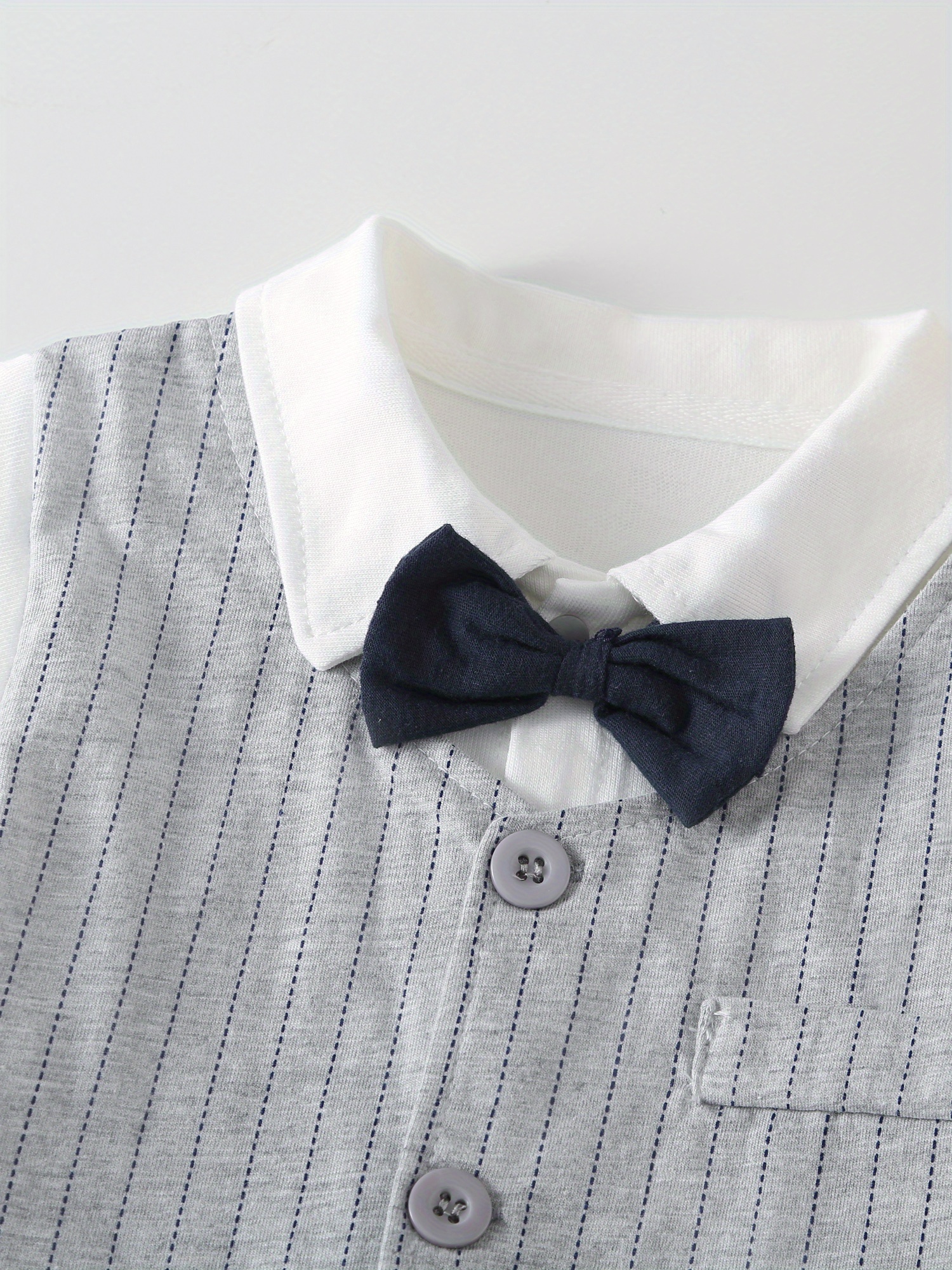 Baby Boys Casual Striped Bowtie Short Sleeve - Temu New Zealand