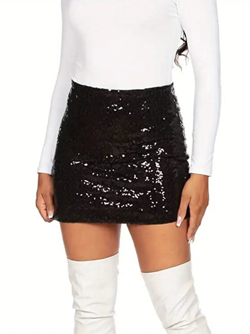 Sequin Solid Skirts Hip Slim Party High Waist Mini Temu