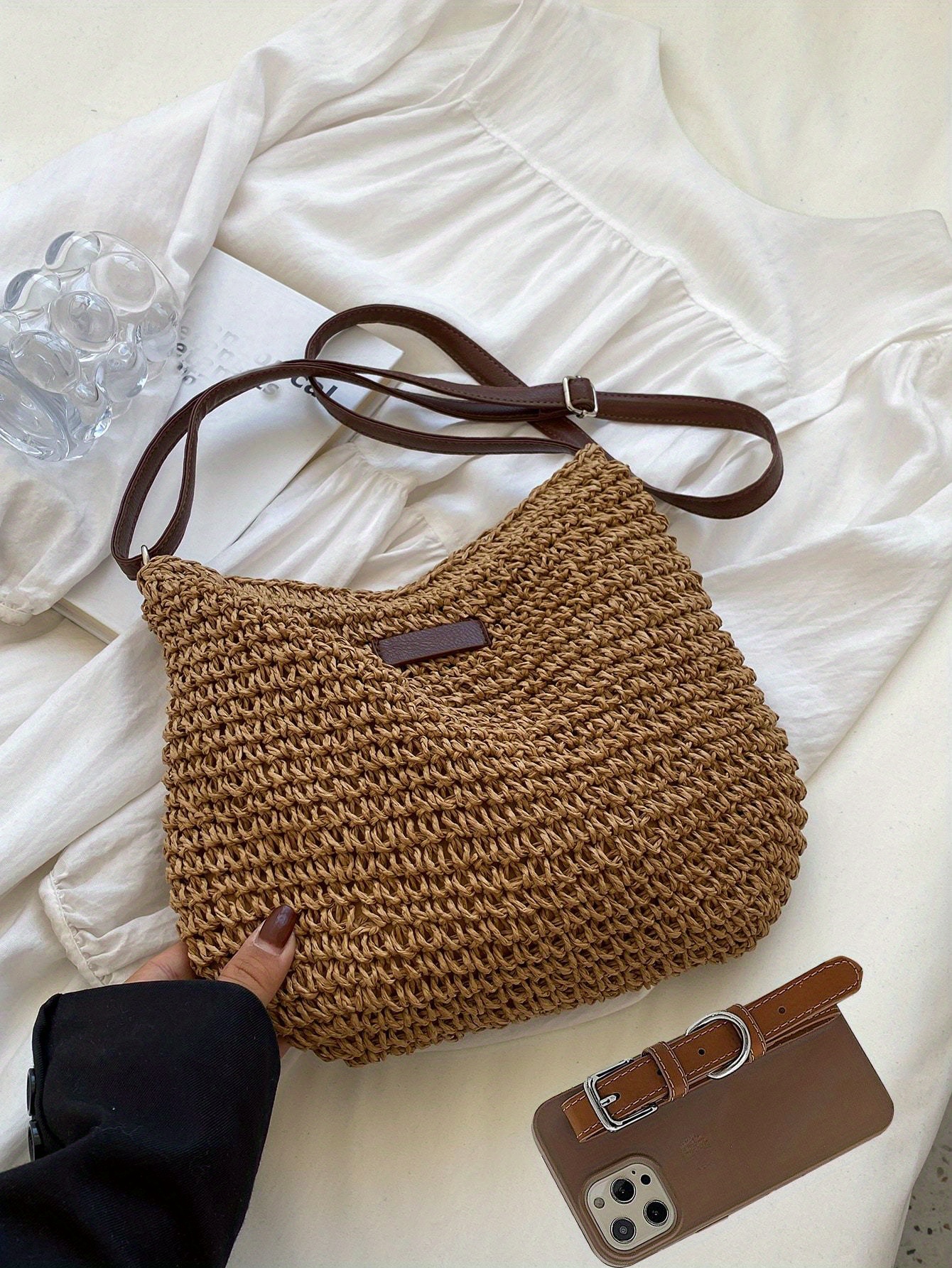 Afslappet vævet stråtaske hæklet crossbody taske Dame - Temu Denmark