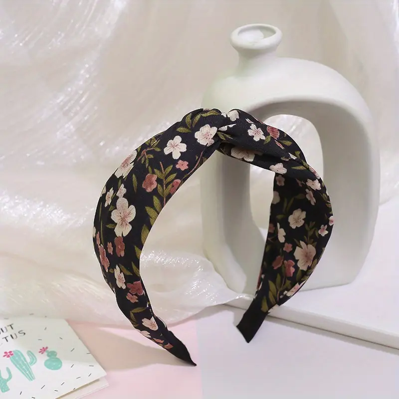Pastoral Floral Print Headband Cross Knotted Head Hoop Wide Temu